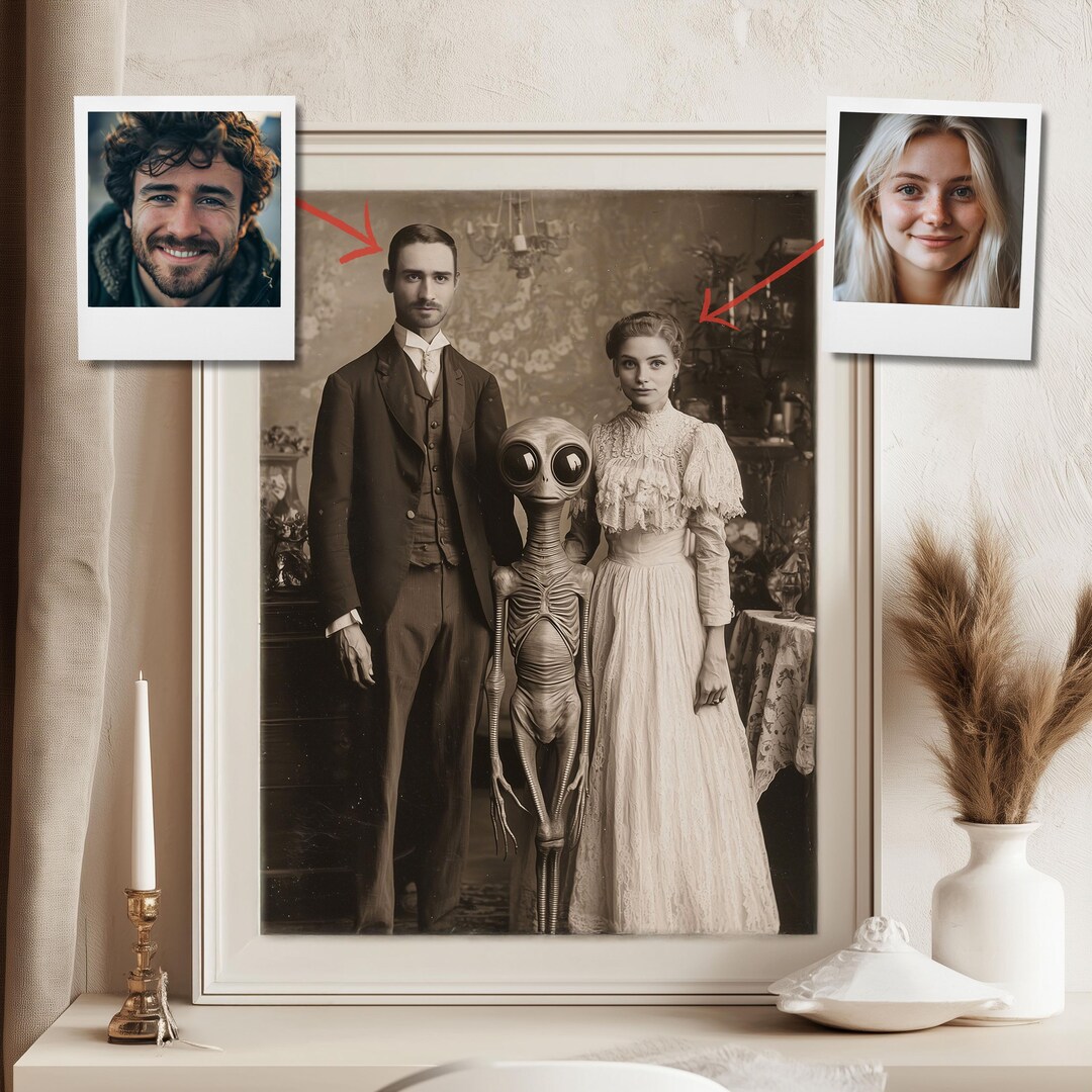 Custom Vintage Alien Couple Portrait, 1920s Victorian Sci-fi Art Print ...