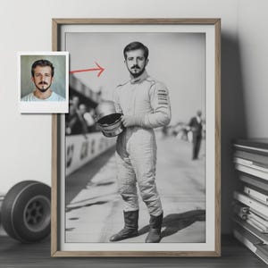 Personalized Vintage Racing Driver Portrait From Photo, Classic ...