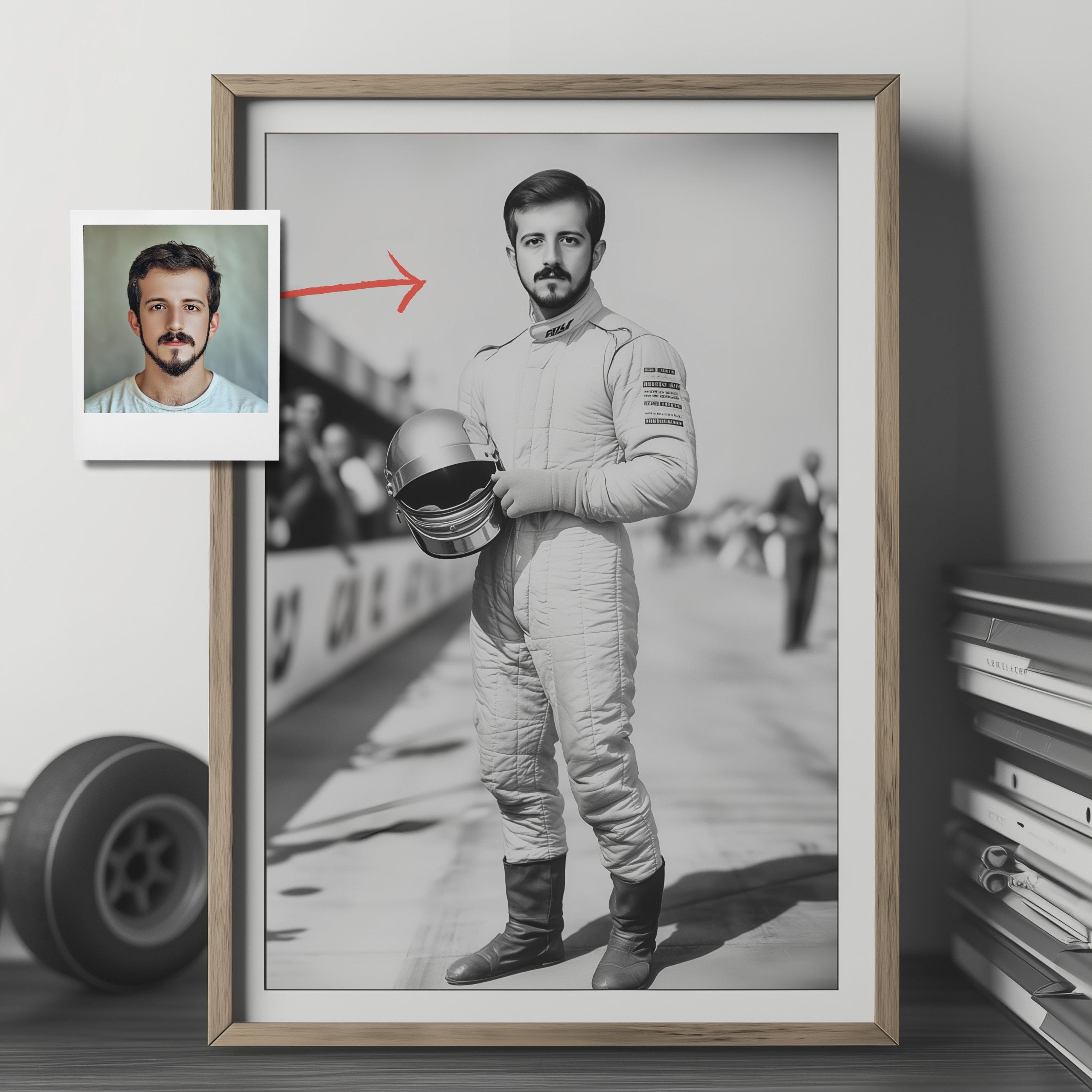 Personalized Vintage Racing Driver Portrait From Photo, Classic ...