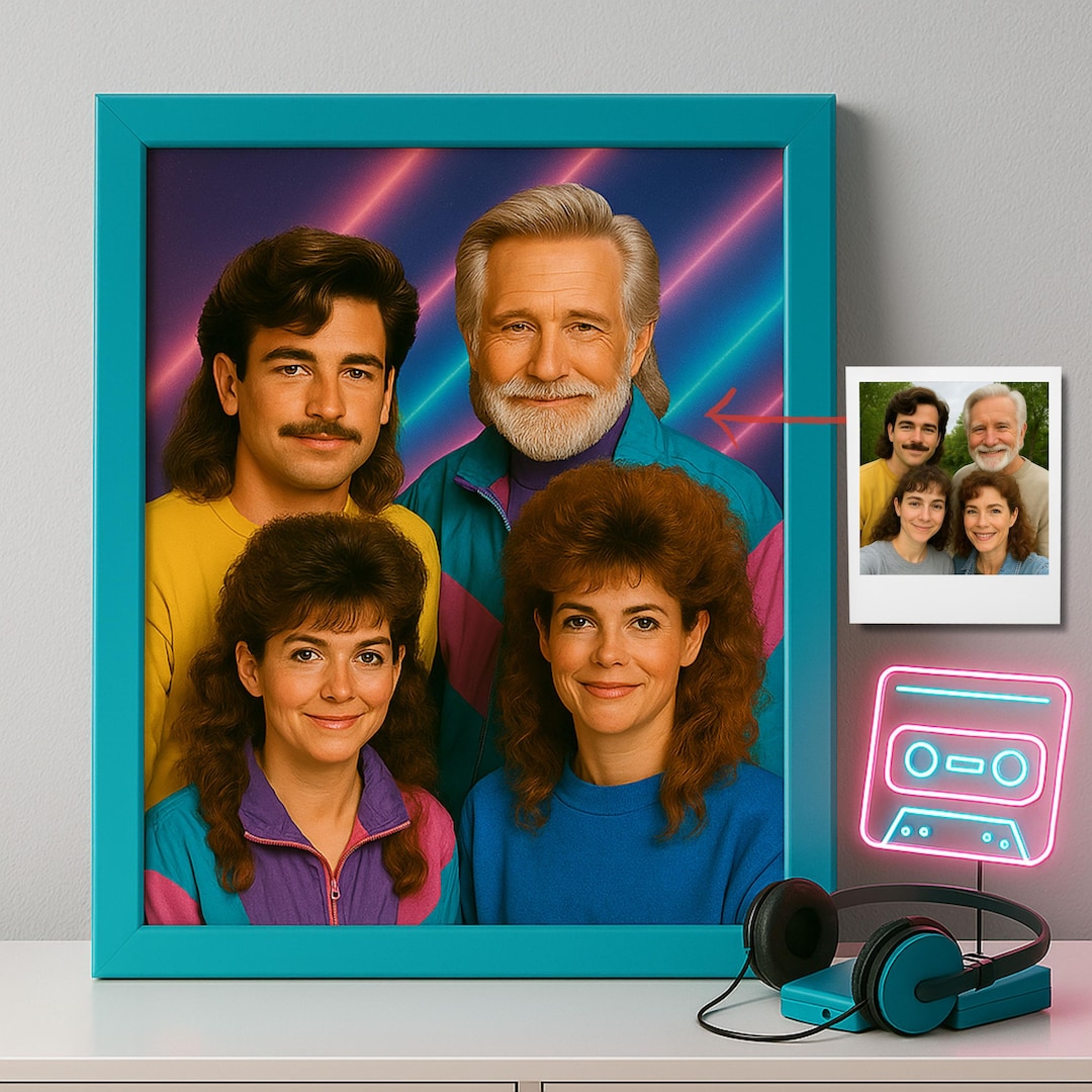 Custom 80s Family Portrait: Retro Neon Photo Art - Etsy