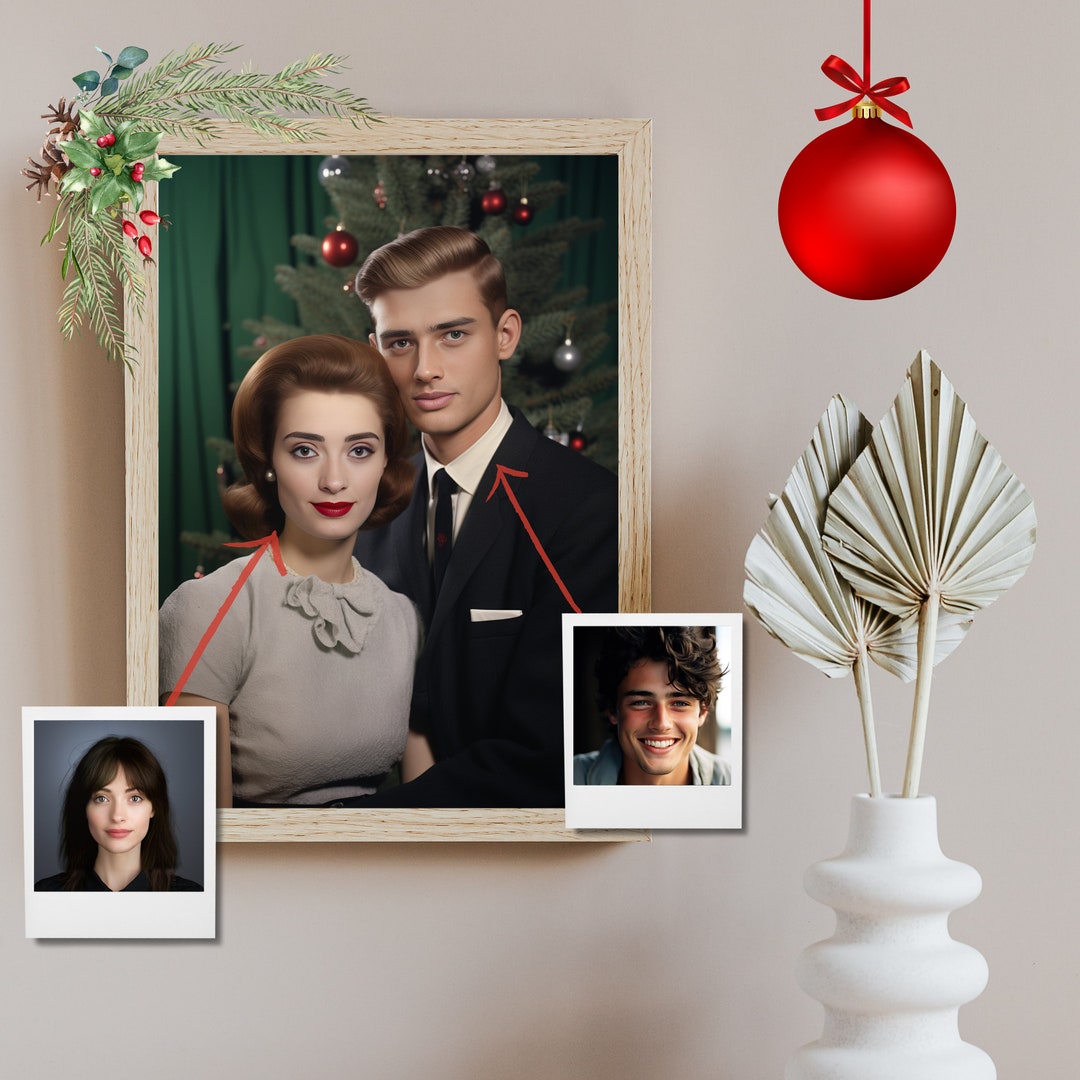 Personalized 1960s Christmas Couple Portrait From Photo Retro Vintage ...