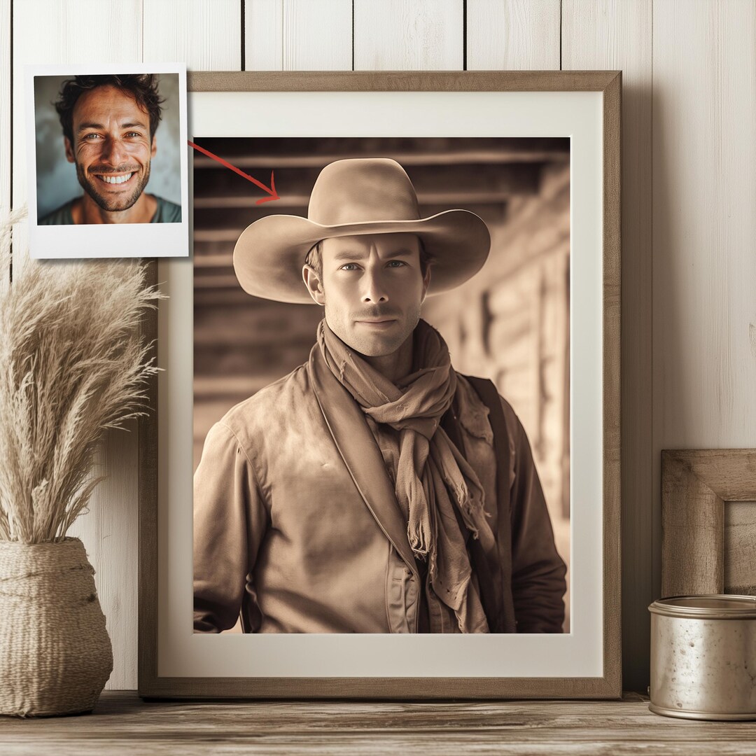 Custom Cowboy Portrait From Photo - Vintage Western Couple Style ...