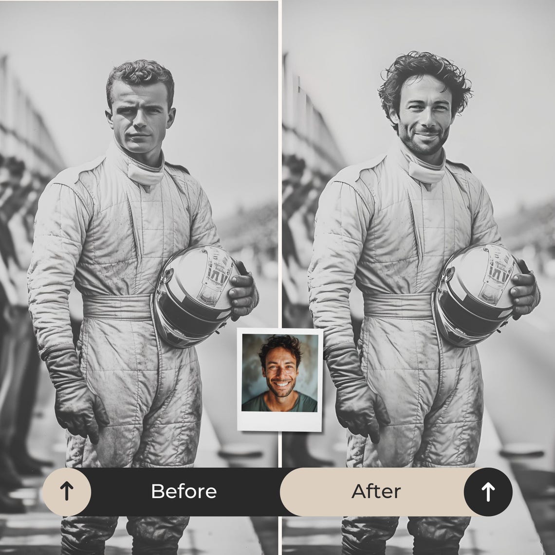 Personalized Vintage Racing Driver Portrait From Photo, Classic ...