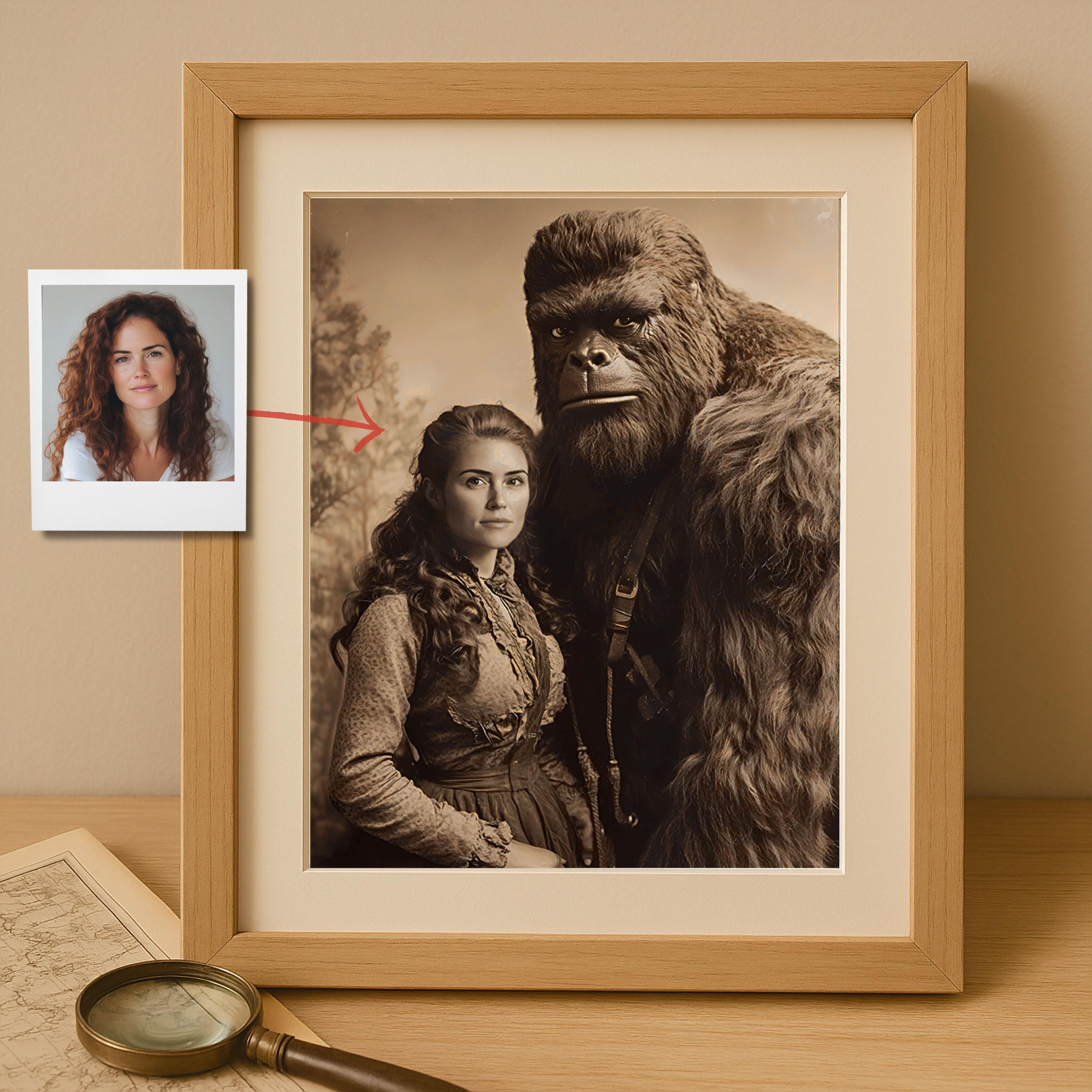 Custom Vintage Explorer Portrait With Sasquatch, Personalized 19th ...