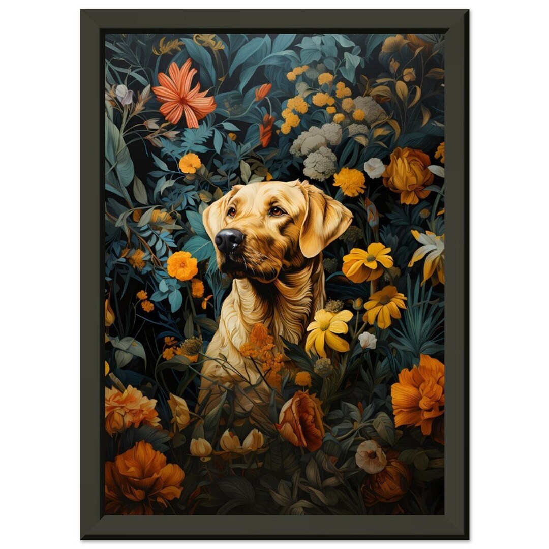 Golden Labrador Art Nouveau Portrait: William Morris Inspired Dog Print ...