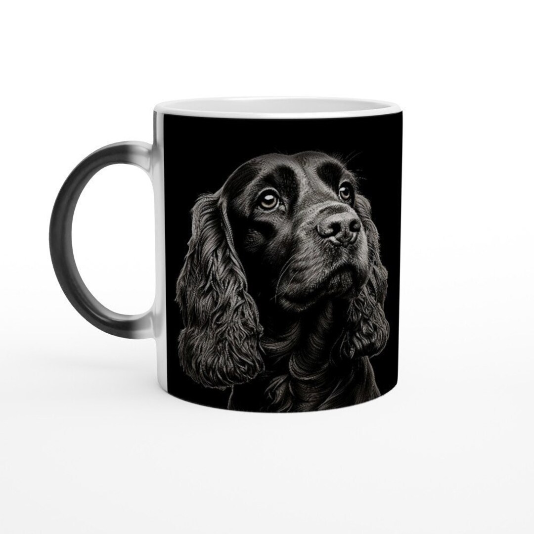 Happy Cocker Spaniel Heat Reveal Mug - Scratchboard-style Art Dog ...