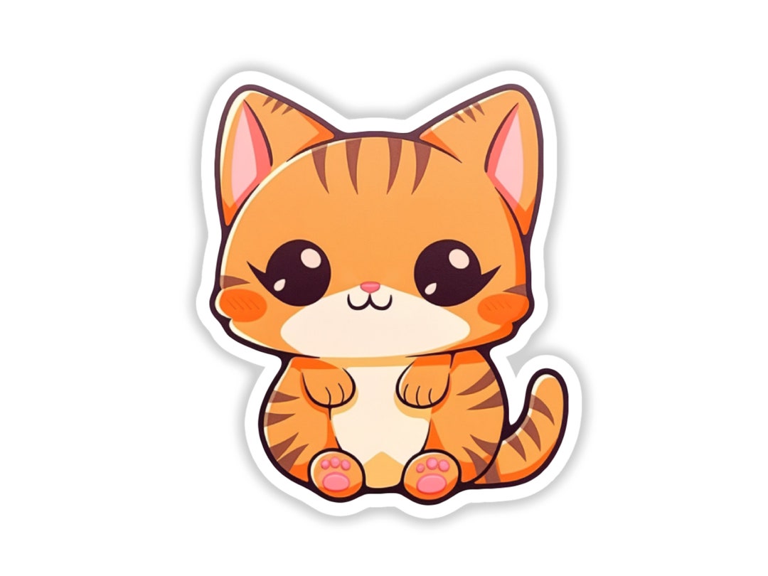 Kawaii Tabby Cat Sticker, Cute Sticker, Die-cut Sticker, Laptop Sticker ...