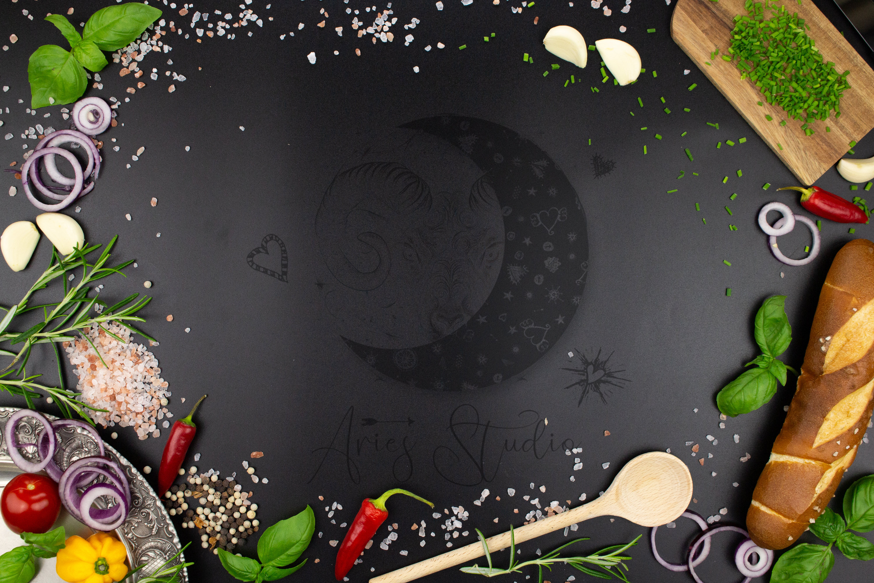 Kitchen Background Mockup Cooking Recipes Background Black Photo Design ...