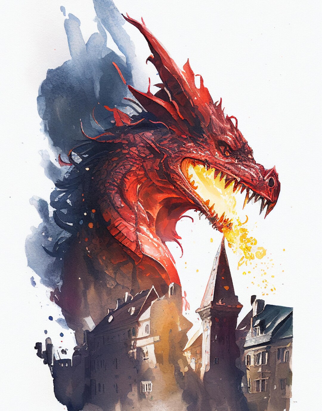 Dragon Over Castle - Etsy