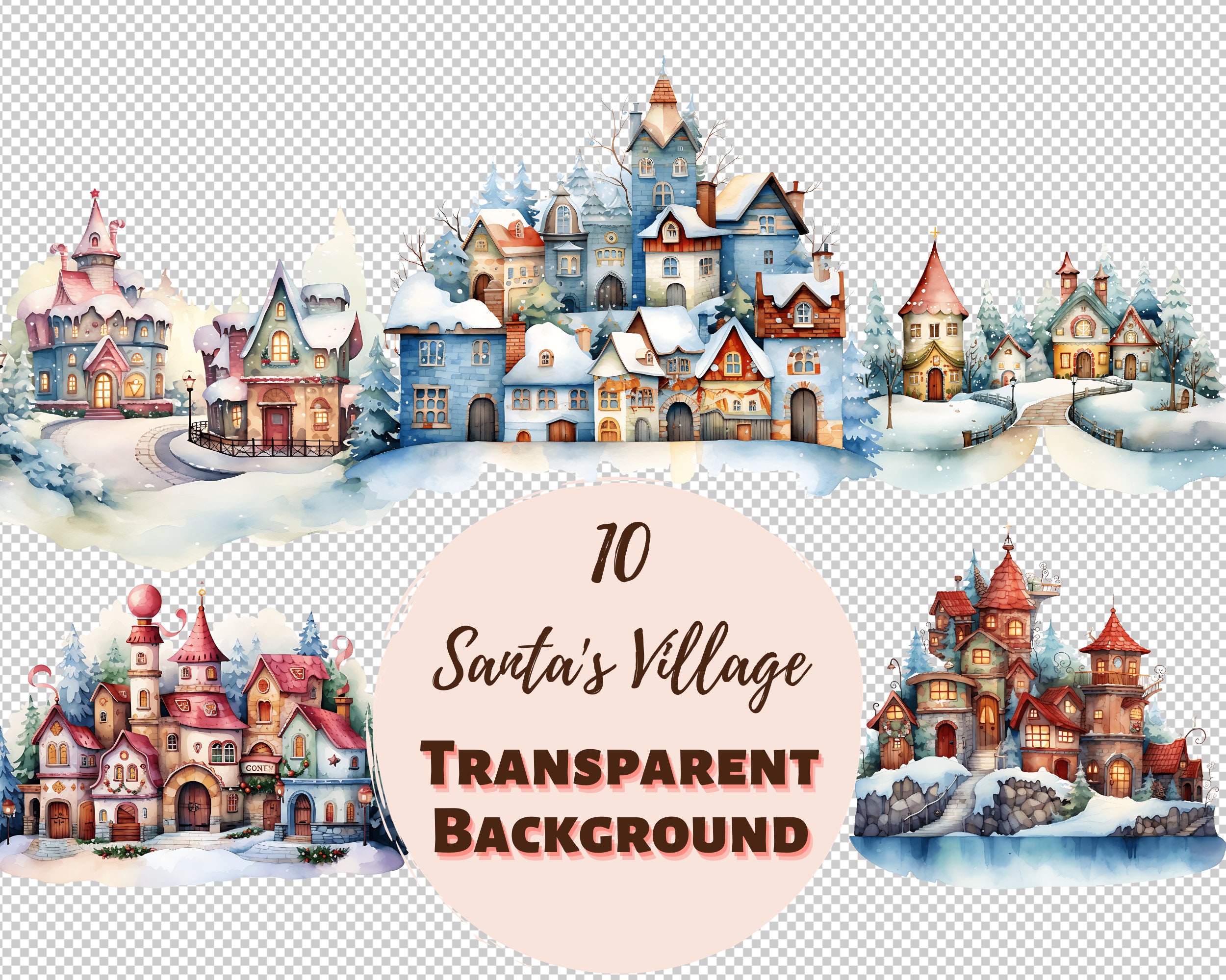 Santa's Village Design Bundle PNG Transparent Clipart Collection ...