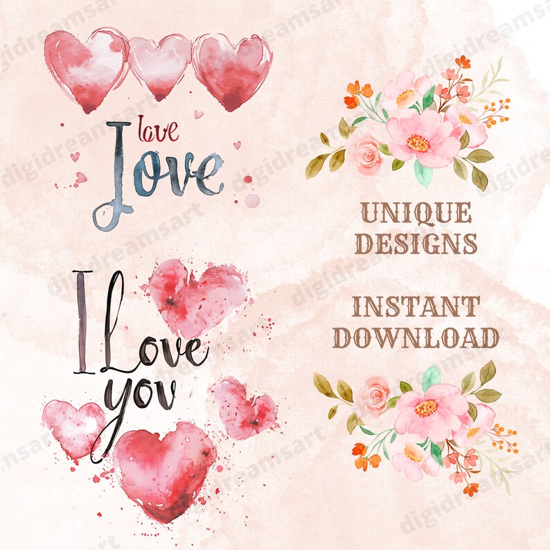 I Love You Clipart Bundle Transparent PNG Collection, Digital Prints ...