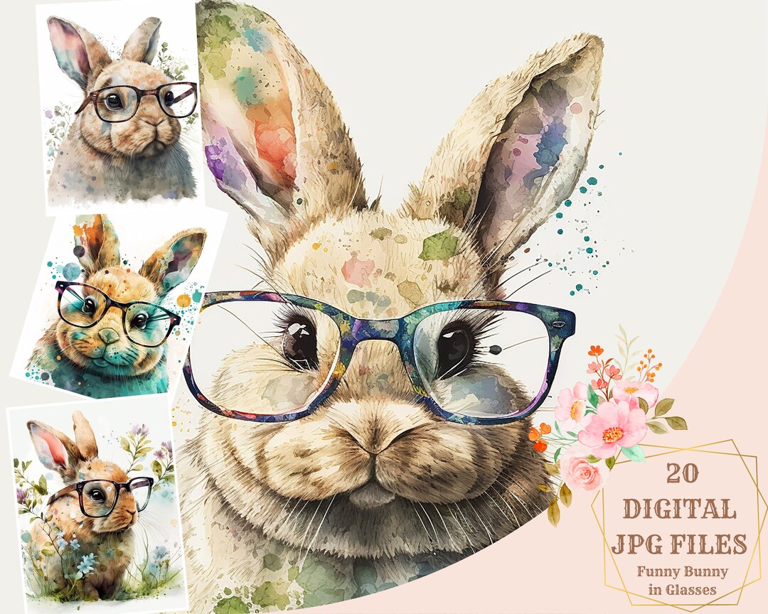 Get Creative With Our Adorable Bunny With Glasses Clipart and Digital ...