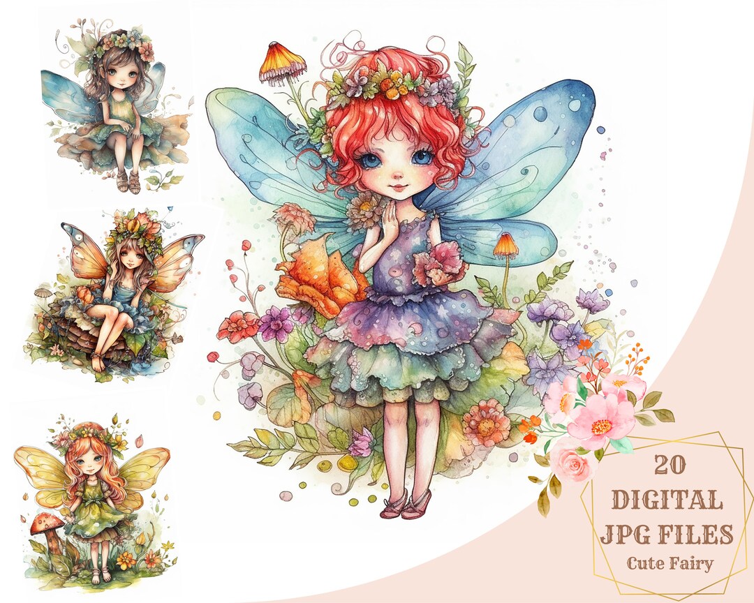 Cute Fairy Design Bundle: Enchanting Clipart, Digital Prints, and T ...