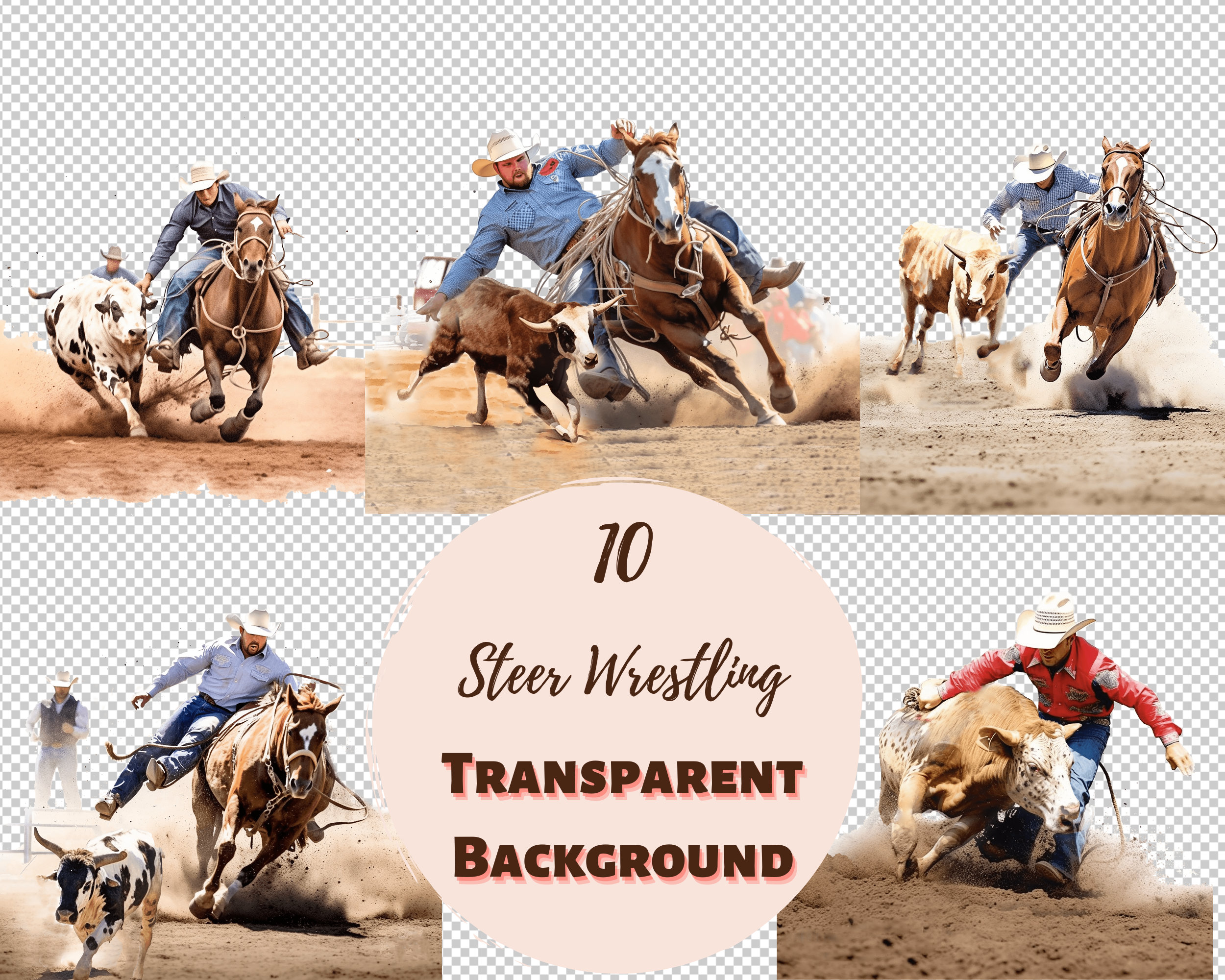 Steer Wrestling or Bulldogging, Rodeo Cowboys Clipart Bundle ... Steer Wrestling or Bulldogging, Rodeo Cowboys Clipart Bundle ...