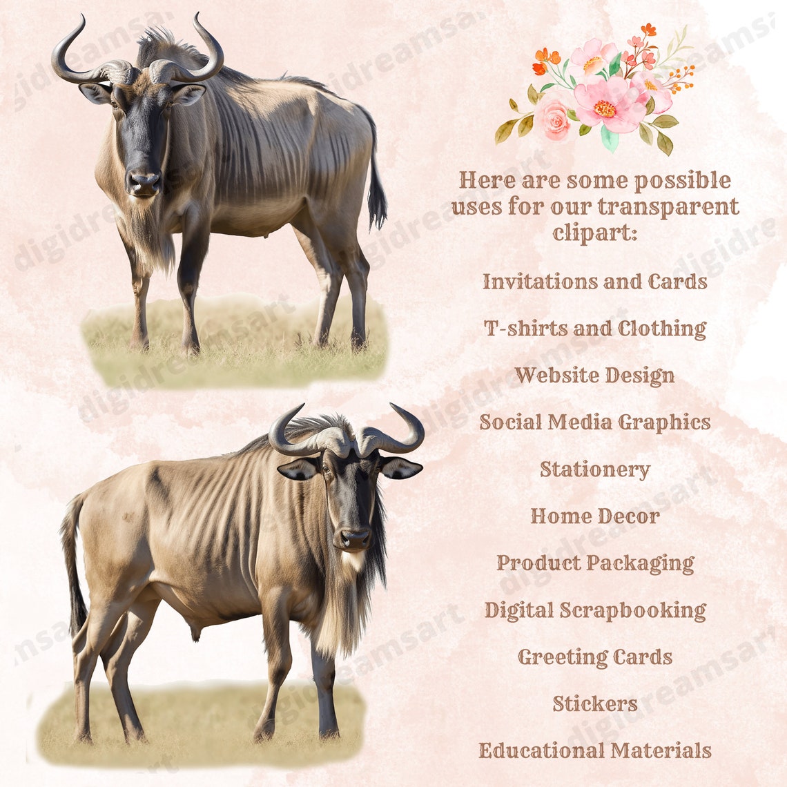 Gnu Clipart Bundle Transparent PNG Collection Digital - Etsy