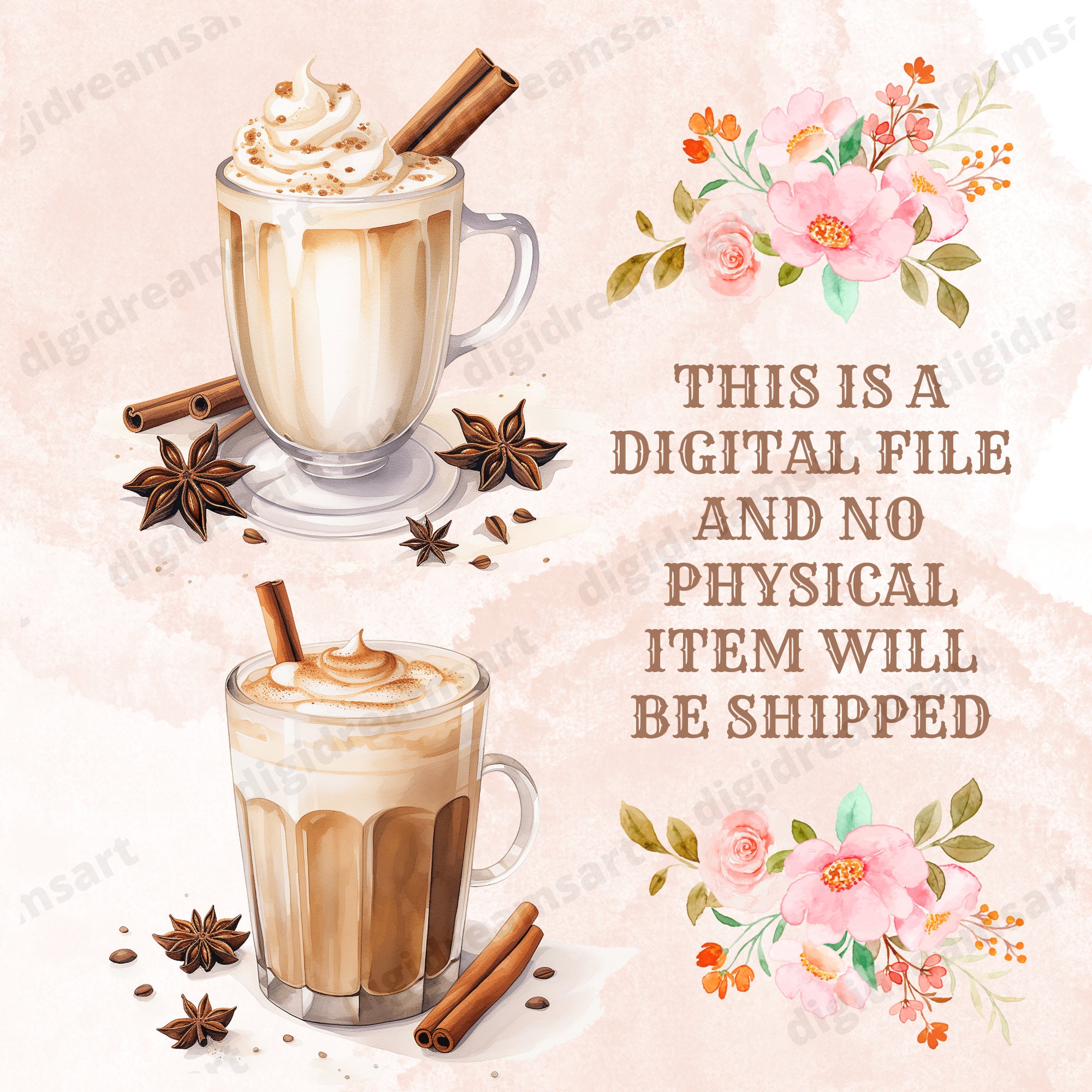 Chai Latte Design Bundle PNG Transparent Clipart Collection, Watercolor ...