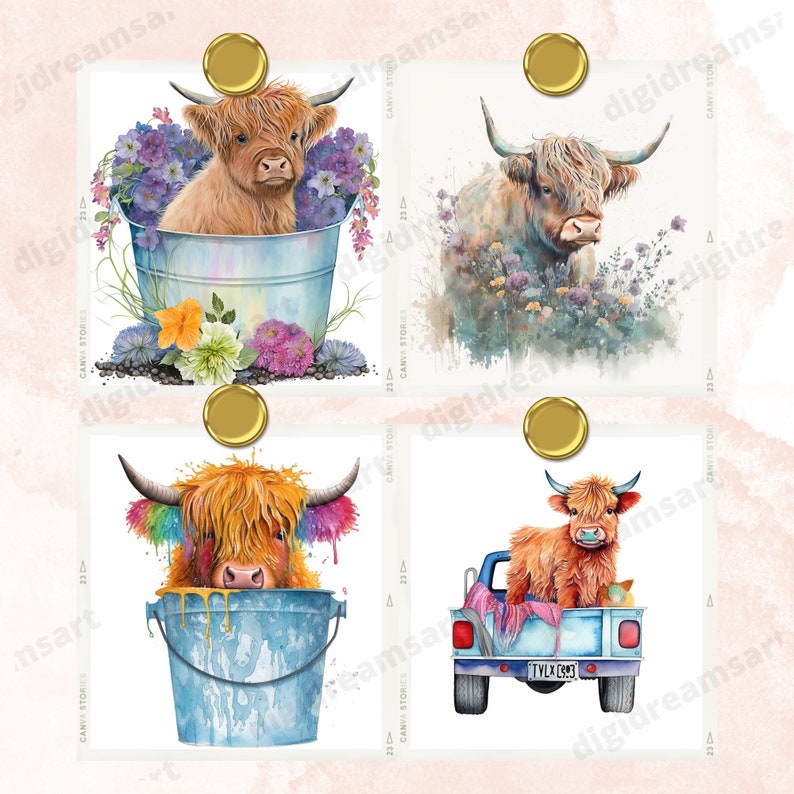 Highland Cow Mega Bundle: Cute Clipart, Digital Prints, and T-shirt ...