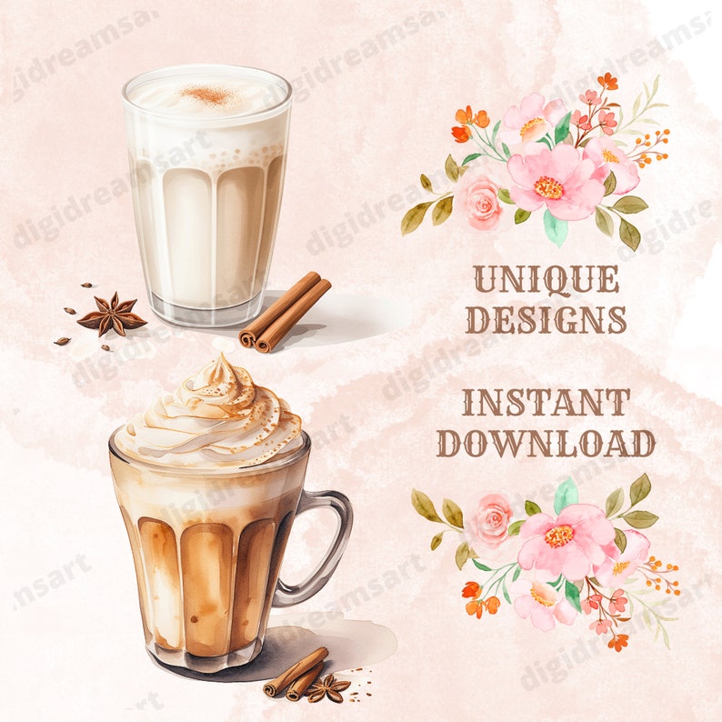 Chai Latte Design Bundle PNG Transparent Clipart Collection, Watercolor ...