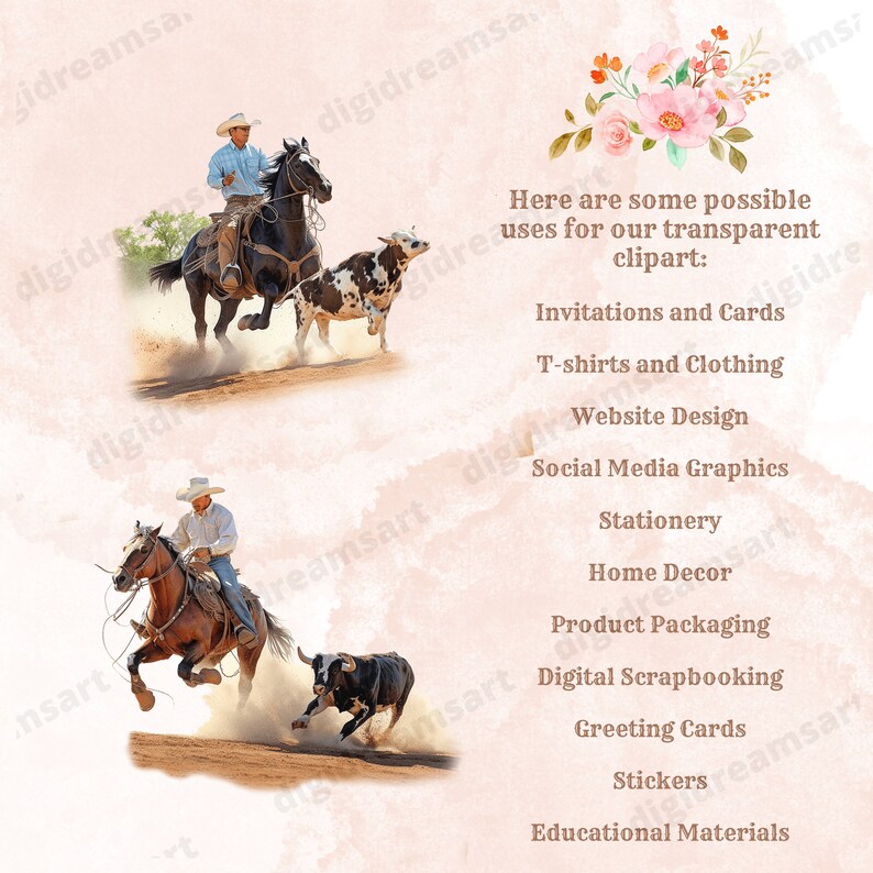 Western Cutting Rodeo Clipart Bundle Transparent PNG - Etsy