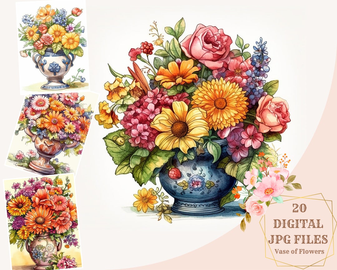 Vase of Flowers Clipart Bundle: Floral Design Prints (digital Download ...