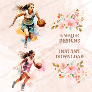 Watercolor Women's Basketball Clipart – Transparent PNG Bundle (digital ...