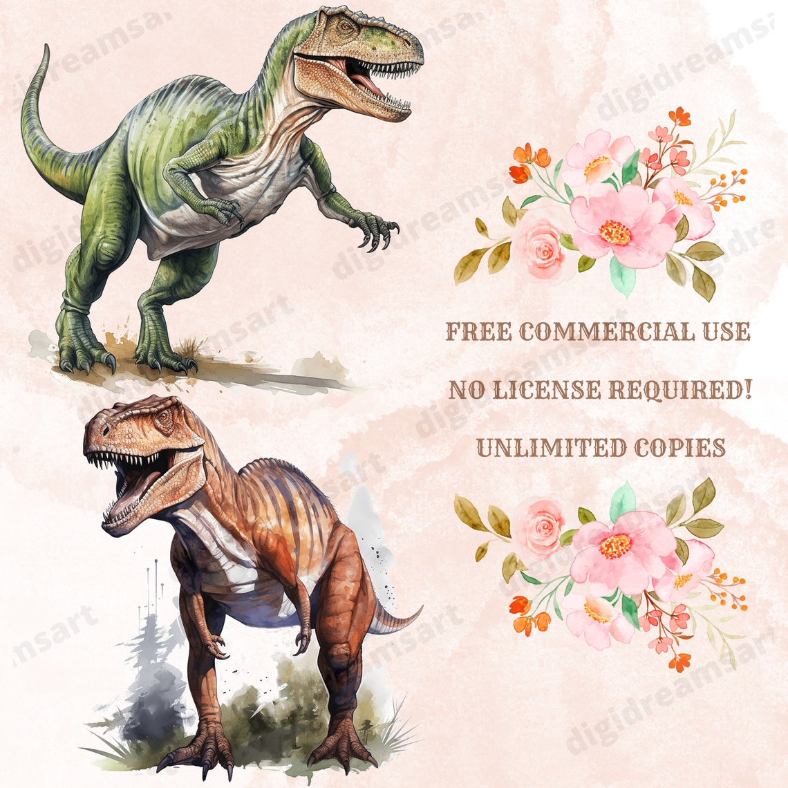 T-rex, Clipart Bundle Transparent PNG Collection, Digital Prints ...