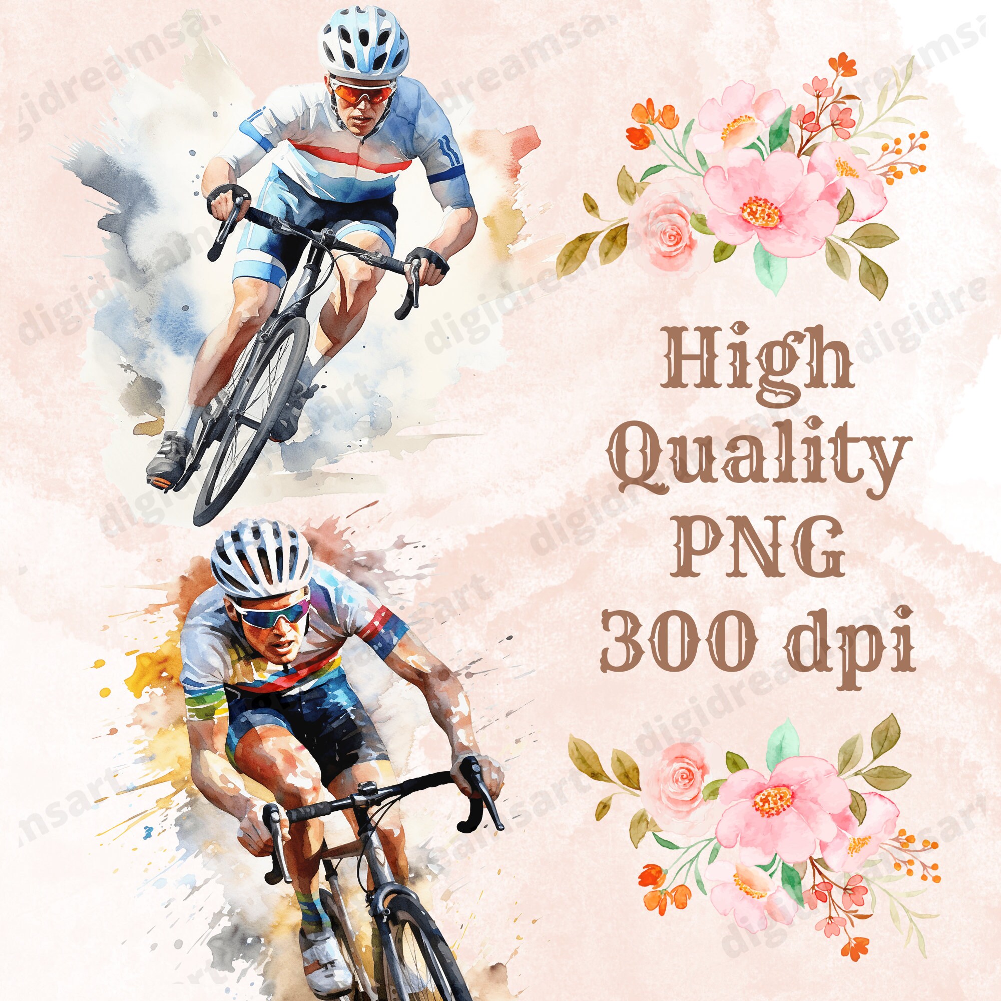 Cycling Clipart Bundle - Transparent PNG Collection, Digital Prints ...