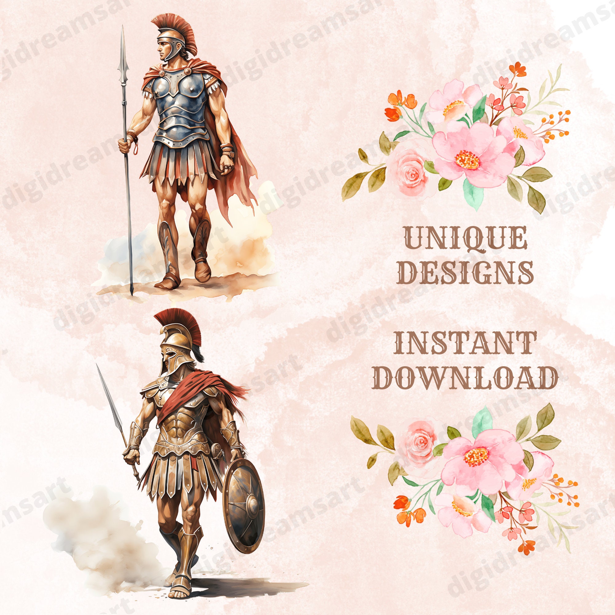 Achilles Design Bundle - PNG Transparent Clipart Collection, Watercolor ...