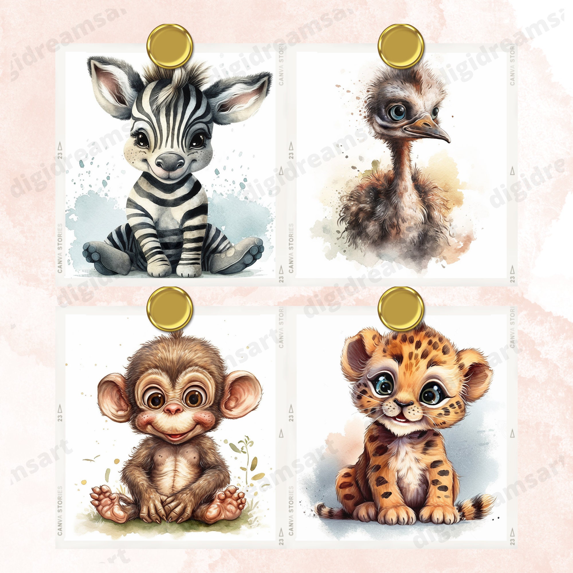 Safari Baby Animal Design Bundle: Clipart Digital Prints and - Etsy