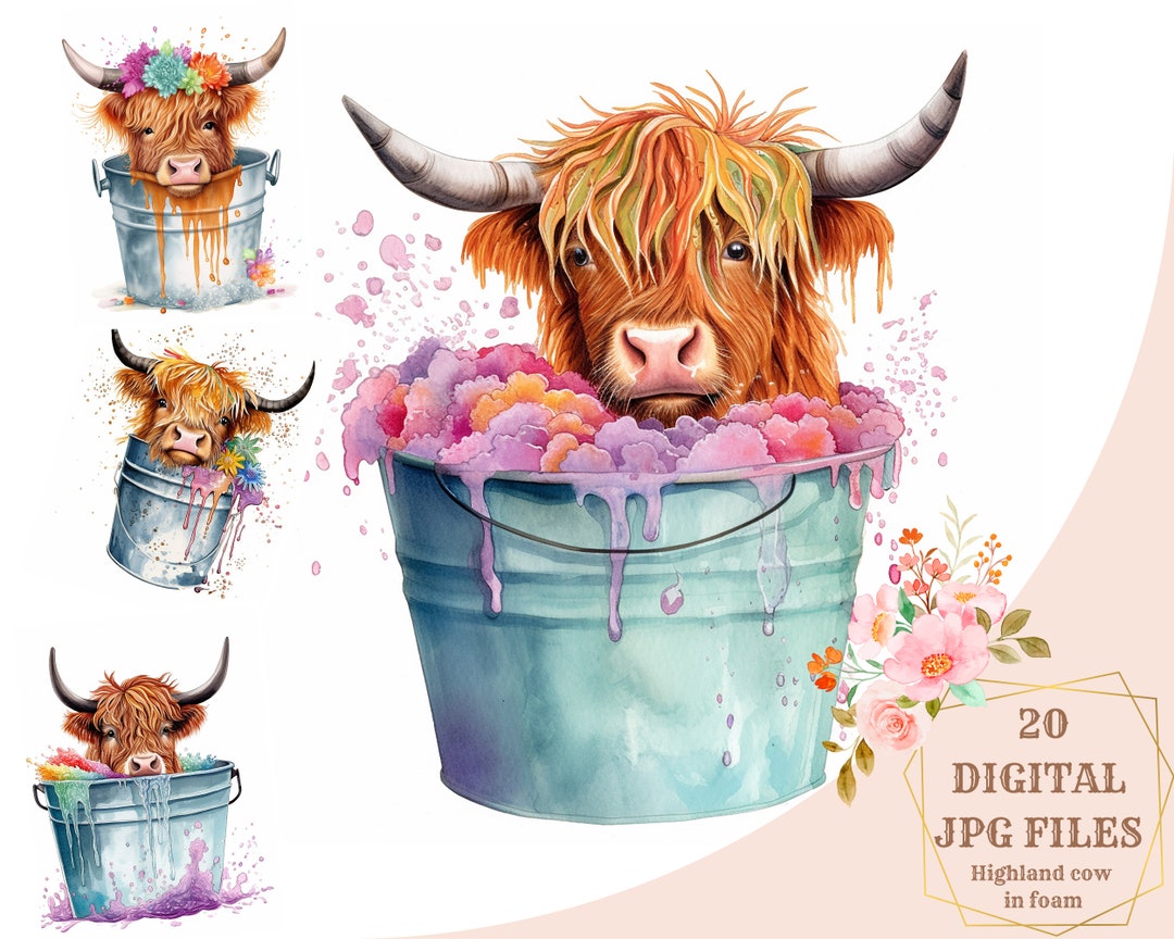 Highland Cow in Foam Design Bundle: Clipart, Digital Prints, and T ...