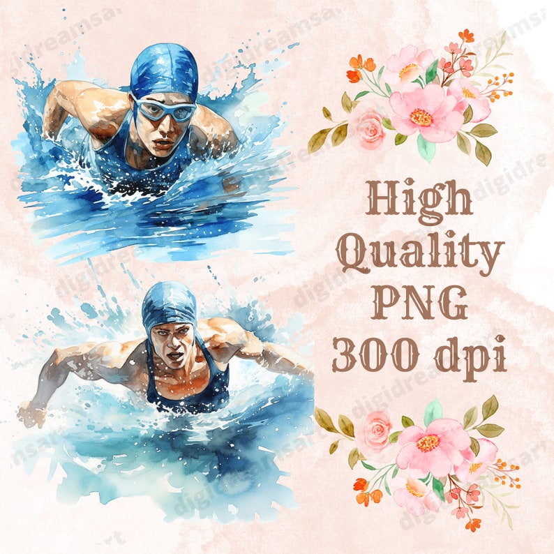 Swimming Clipart Bundle Transparent PNG Collection Digital - Etsy