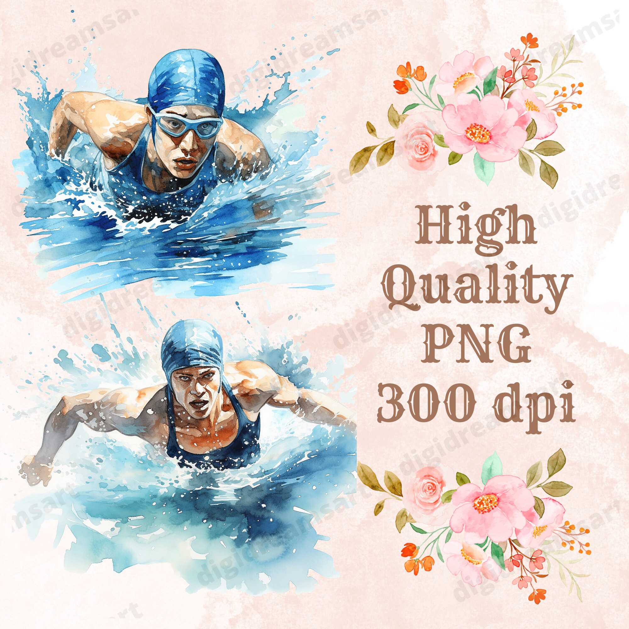 Swimming Clipart Bundle Transparent PNG Collection Digital - Etsy