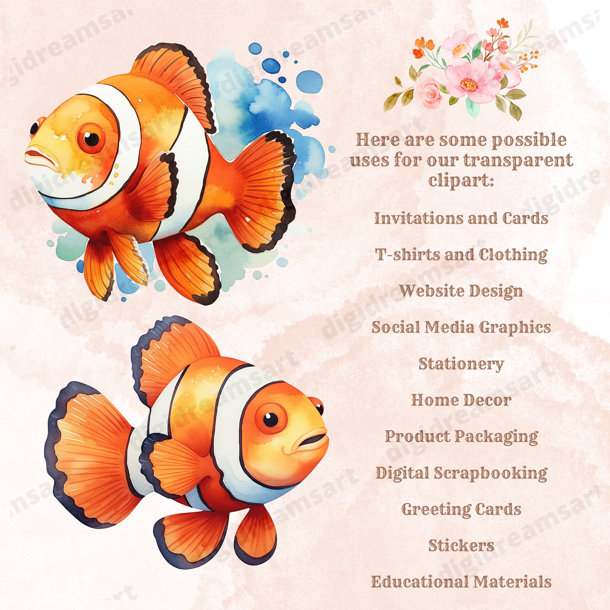 Clownfish, Clipart Bundle Transparent PNG Collection, Digital Prints ...