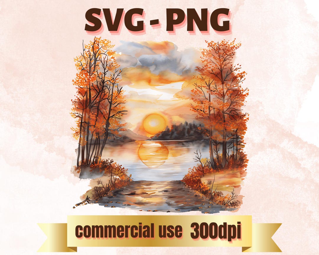 Fall Sunset -transparent Clipart, Available as SVG and PNG, Watercolor ...