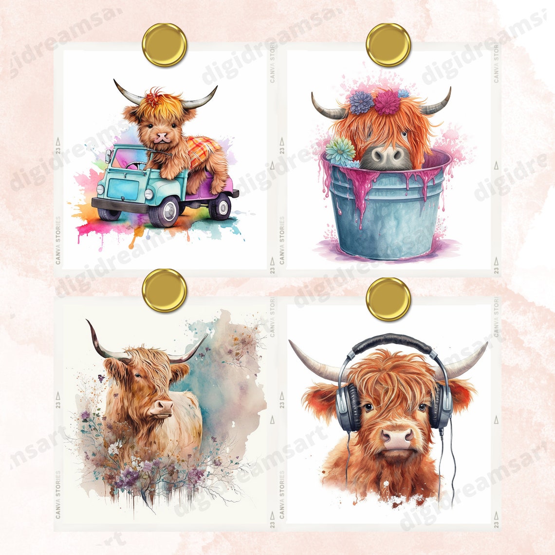Highland Cow Mega Bundle: Cute Clipart, Digital Prints, and T-shirt ...