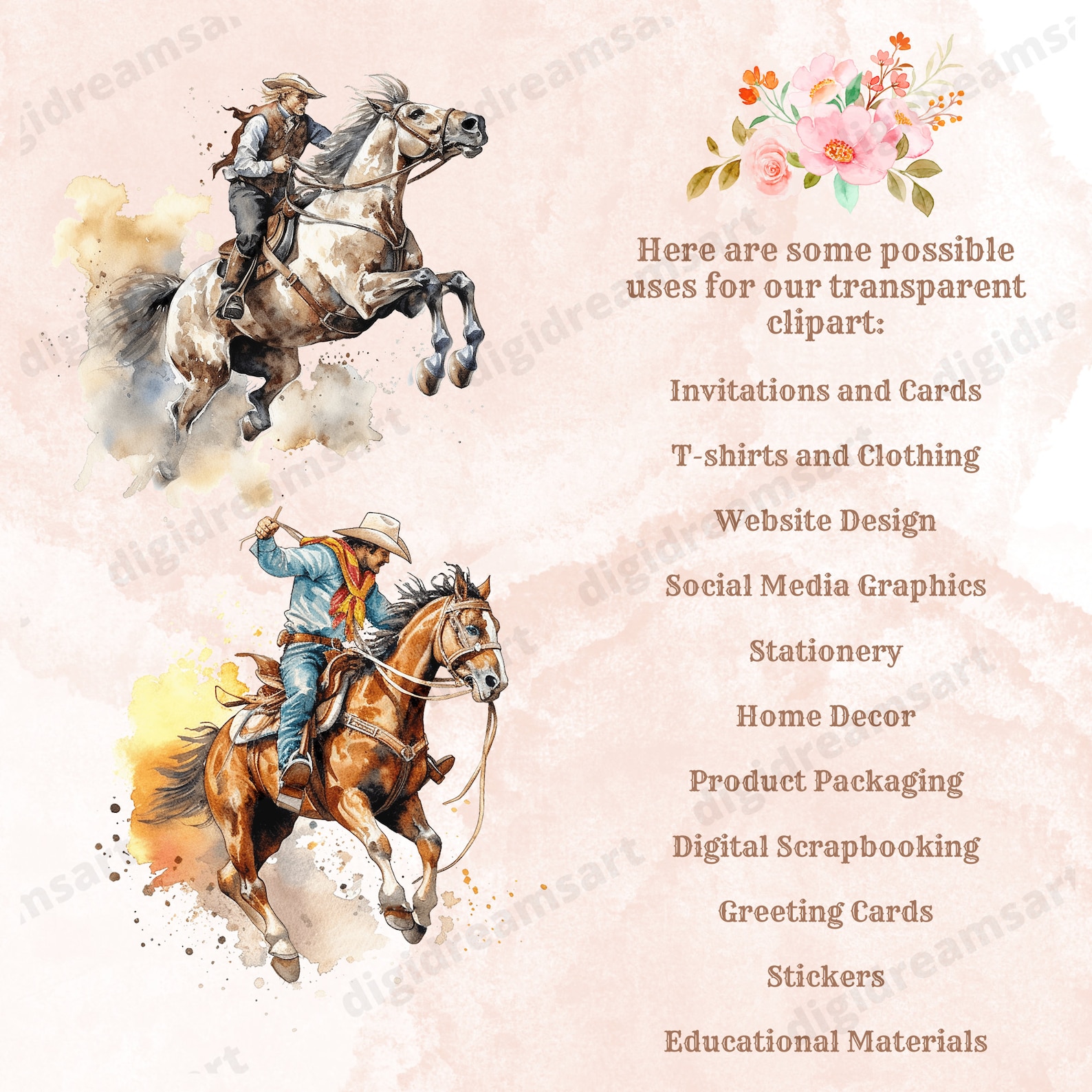 Bronc Riding Rodeo Cowboys Clipart Bundle Transparent PNG - Etsy