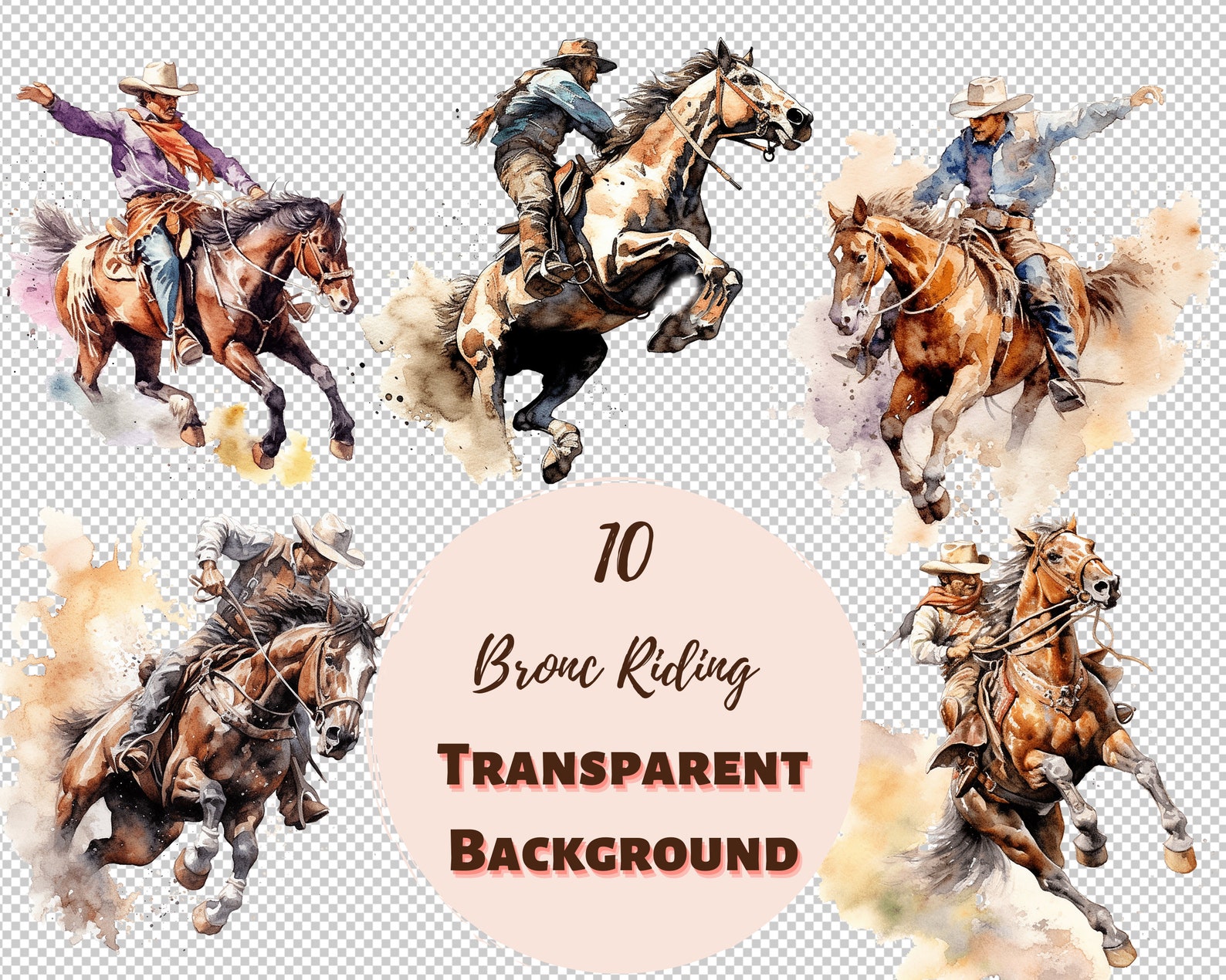 Bronc Riding Rodeo Cowboys Clipart Bundle Transparent PNG - Etsy