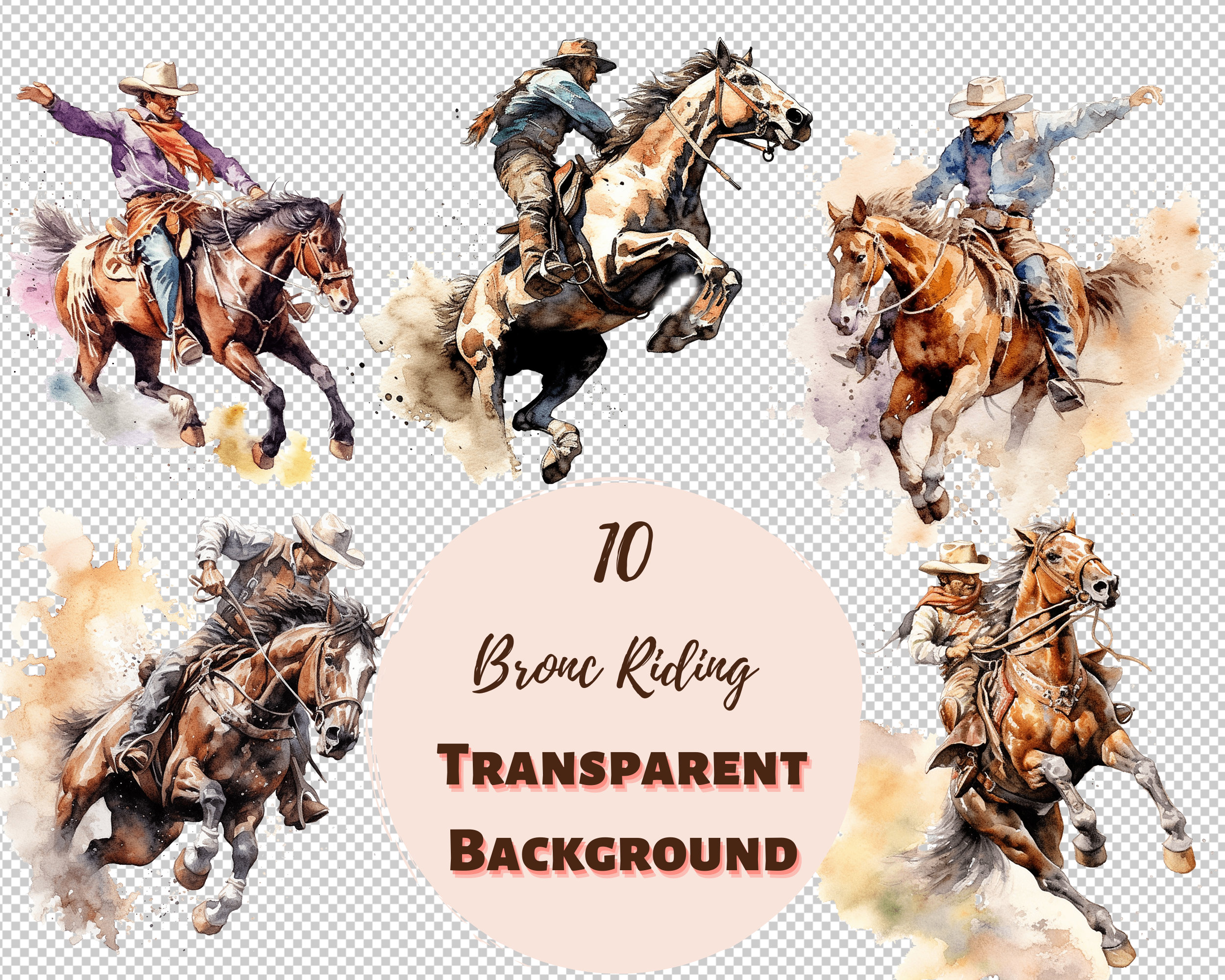 Bronc Riding, Rodeo Cowboys Clipart Bundle Transparent PNG Collection ...