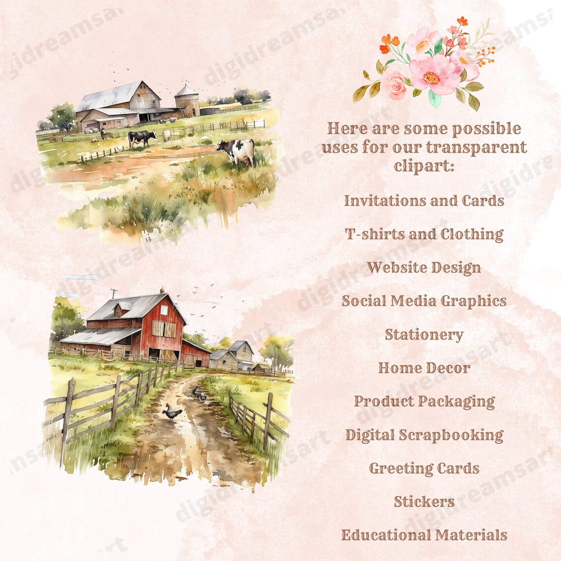 Farm Landscape Clipart Bundle Transparent PNG Collection - Etsy