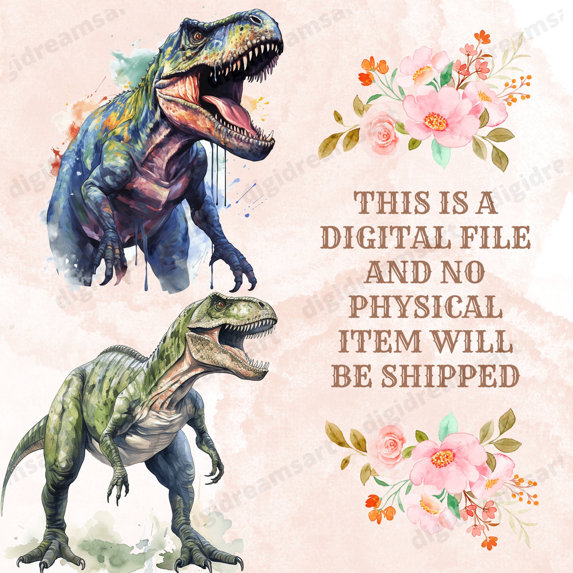 T-rex, Clipart Bundle Transparent PNG Collection, Digital Prints ...