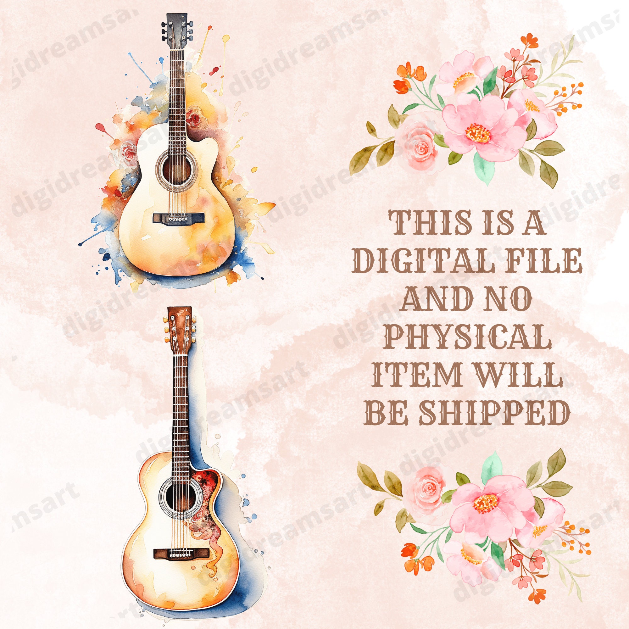 Guitar Design Bundle - PNG Transparent Clipart Collection, Watercolor ...