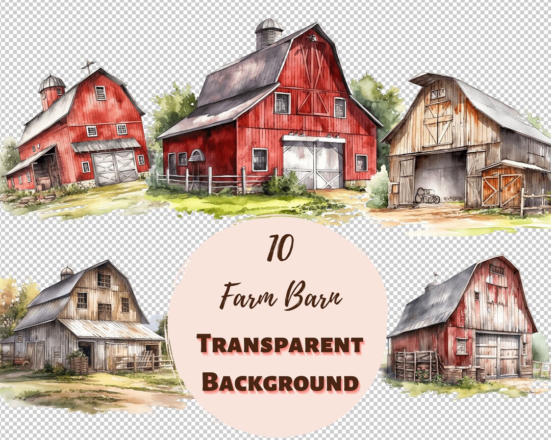 Farm Barn Clipart Bundle - Transparent PNG Collection, Watercolor ...