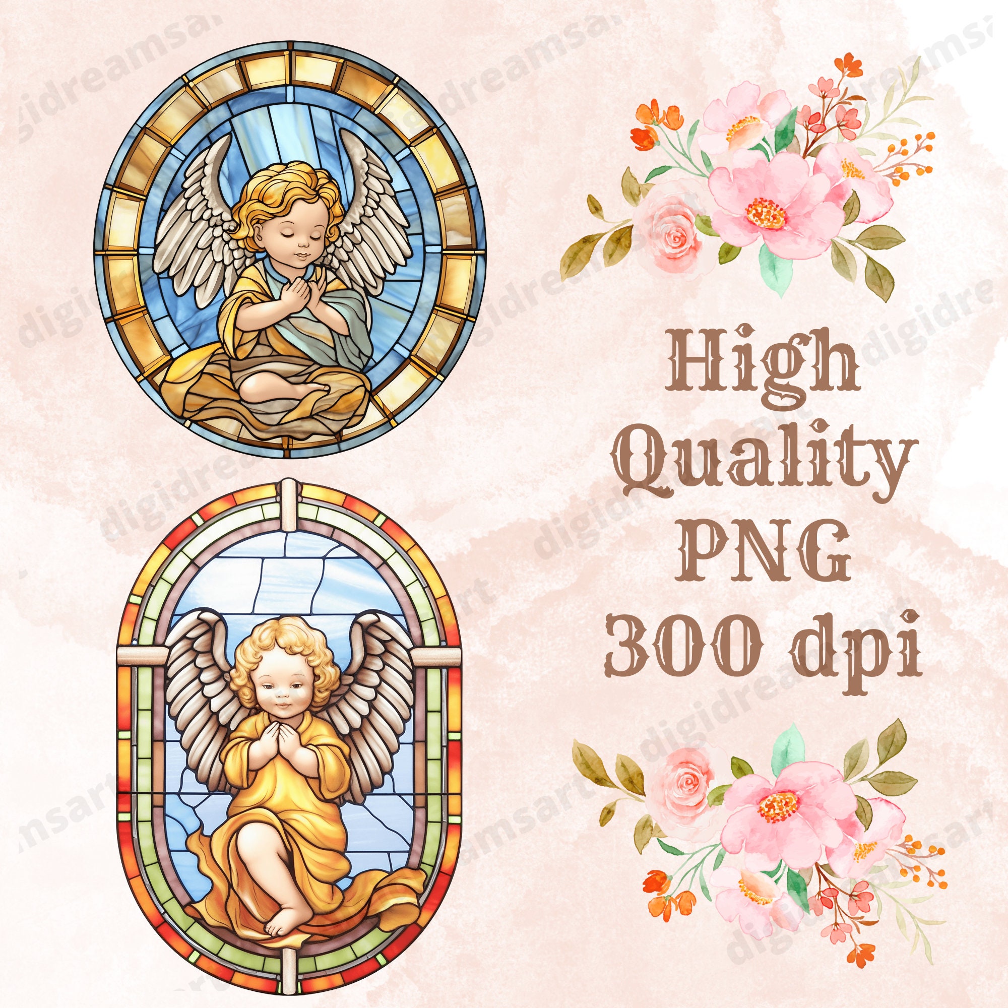 Baby Angel Stained Glass Bundle Transparent PNG Collection, Digital ...