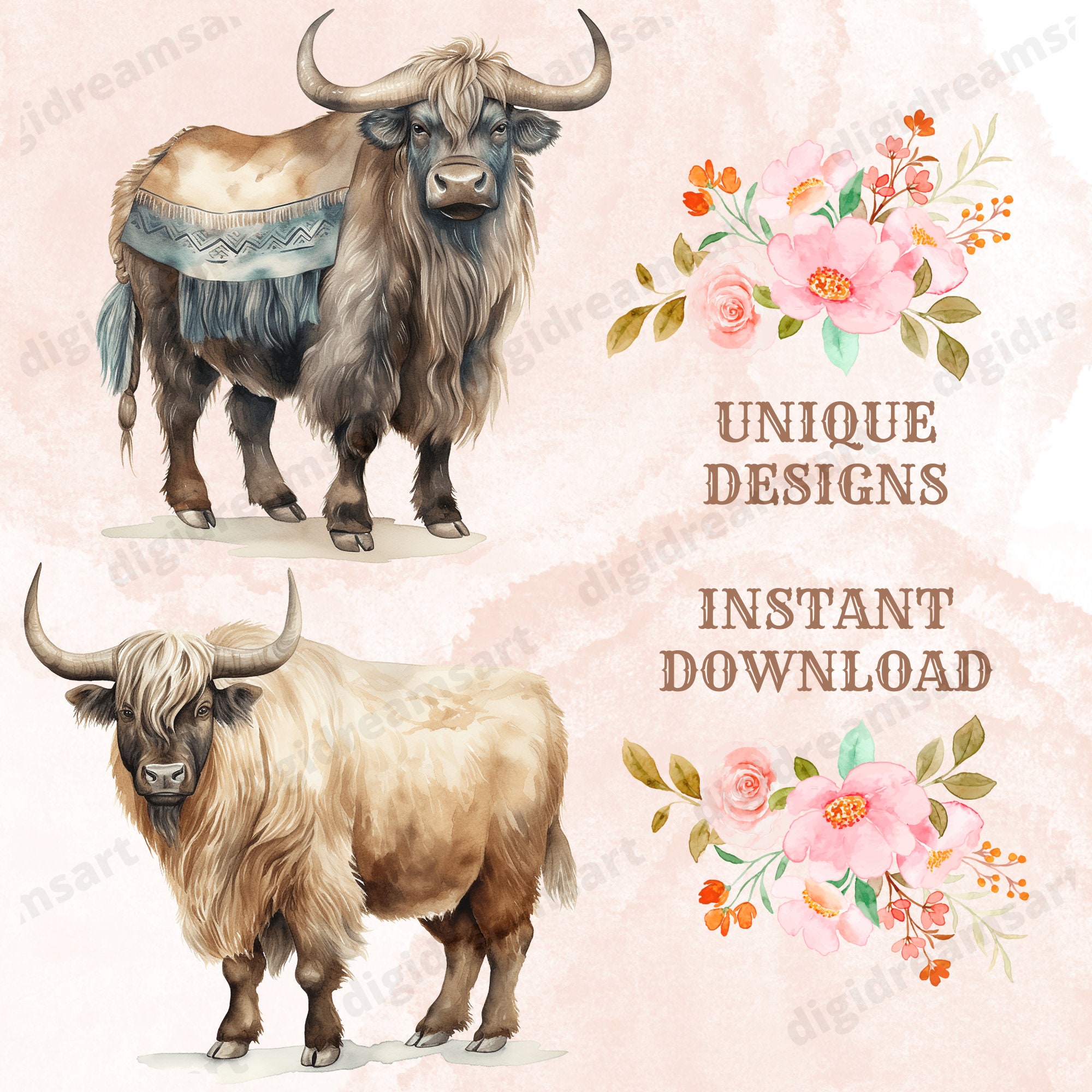 Yak Clipart Bundle Transparent PNG Collection Digital - Etsy