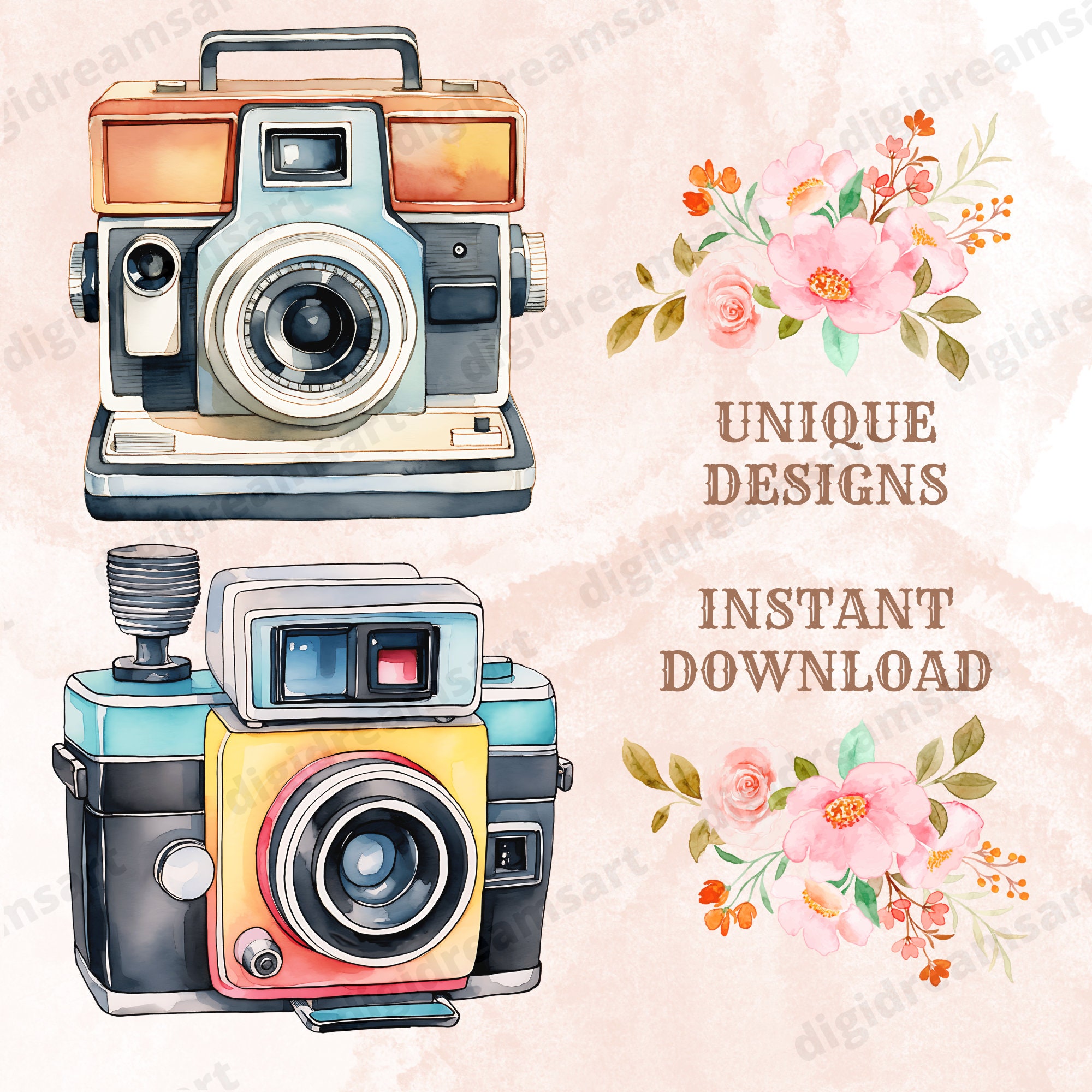 Vintage Retro Polaroid Camera Clipart Bundle Transparent PNG Collection ...