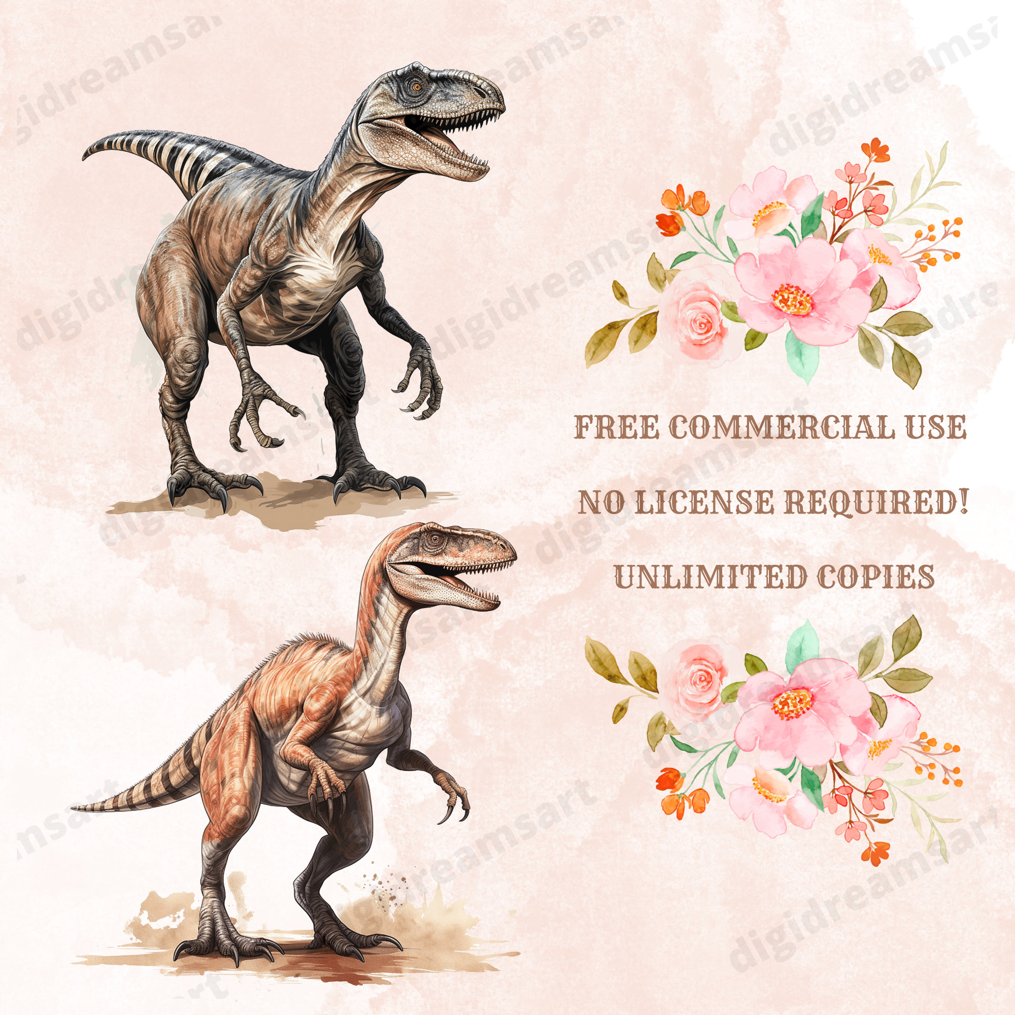 Velociraptor, Clipart Bundle Transparent PNG Collection, Digital Prints ...