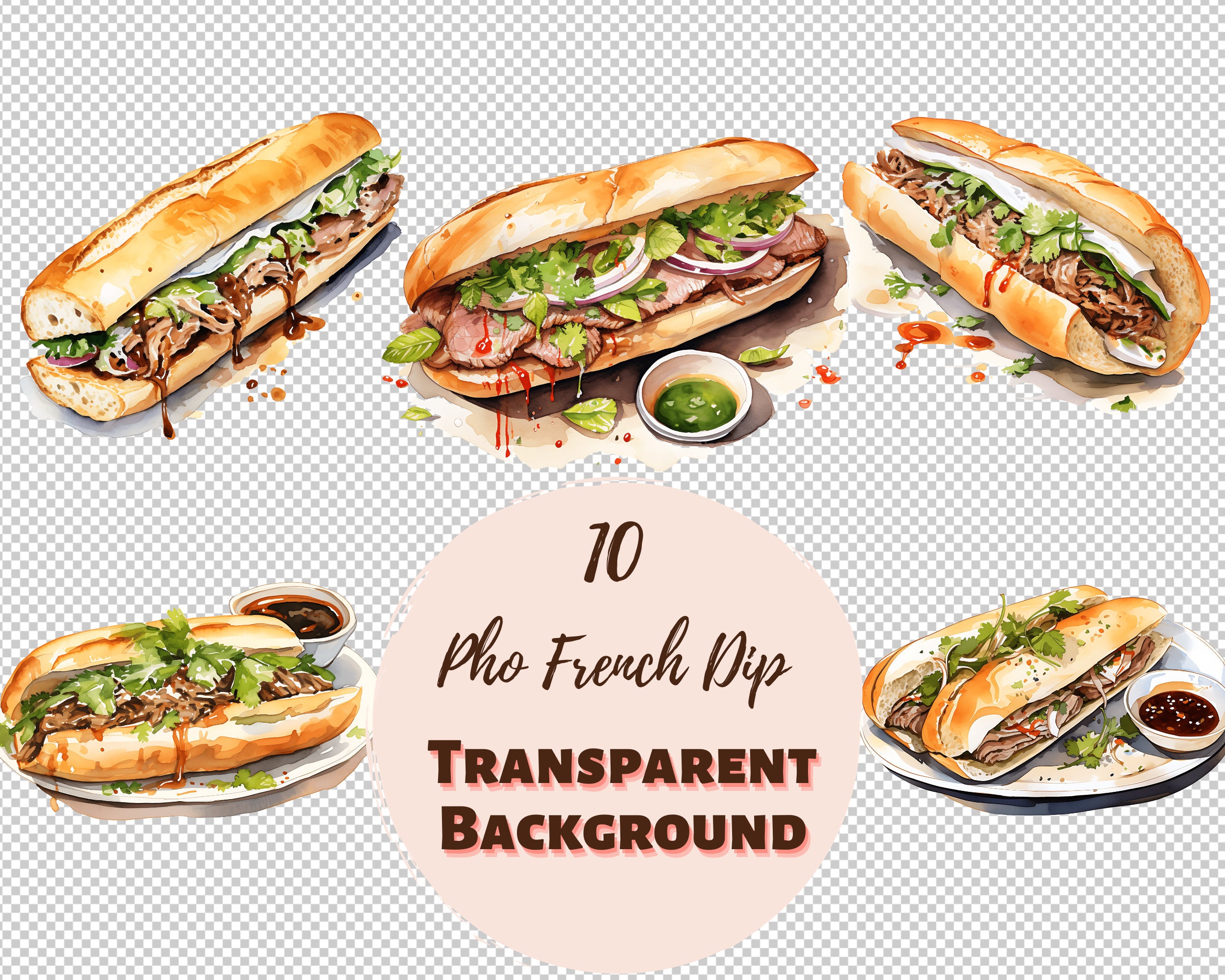 Pho French Dip Design Bundle PNG Transparent Clipart - Etsy