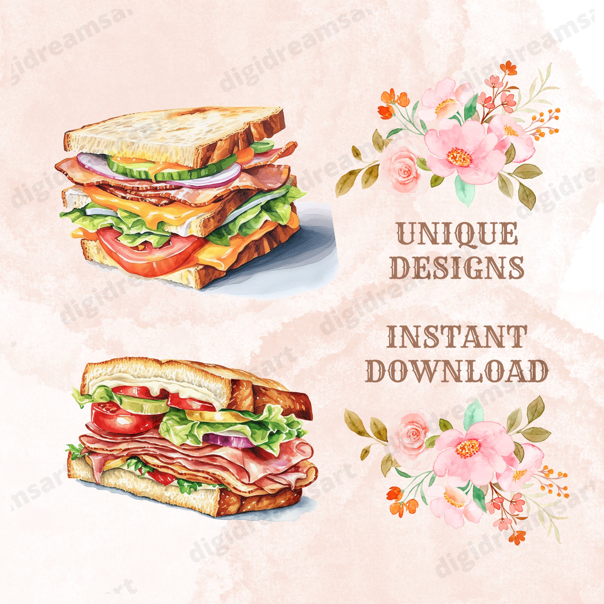 Sandwich Clipart Bundle - Transparent PNG Collection, Watercolor ...