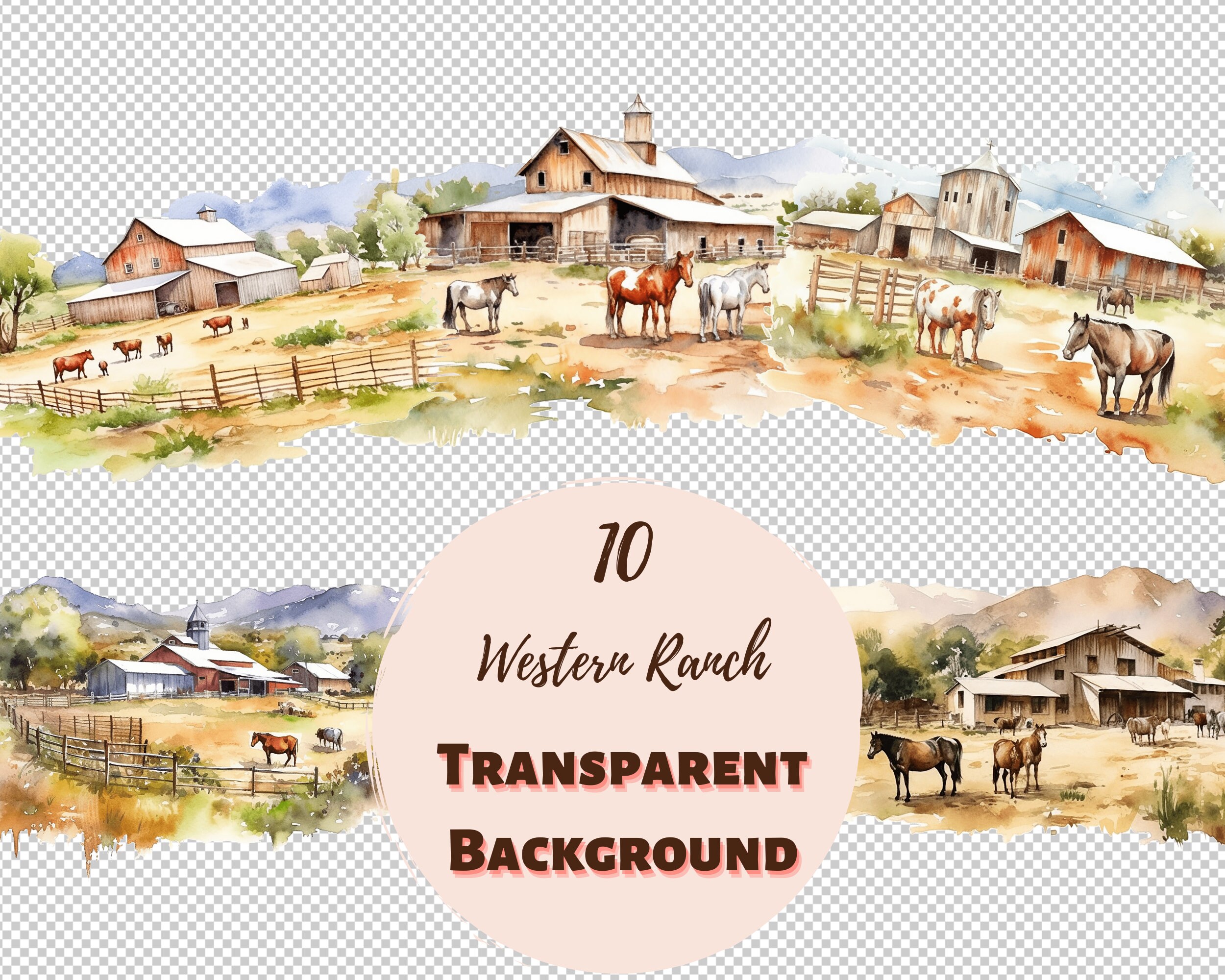 Western Ranch Clipart Bundle Transparent PNG Collection, Watercolor ...