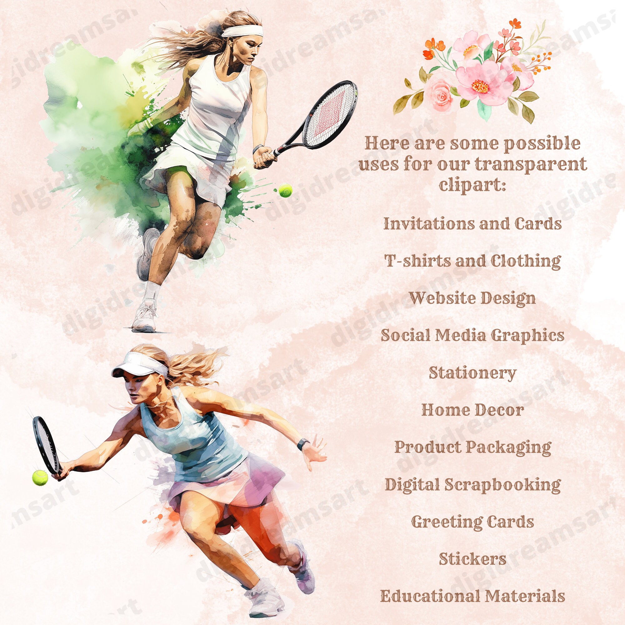 Tennis Clipart Bundle Transparent PNG Collection, Digital Prints ...